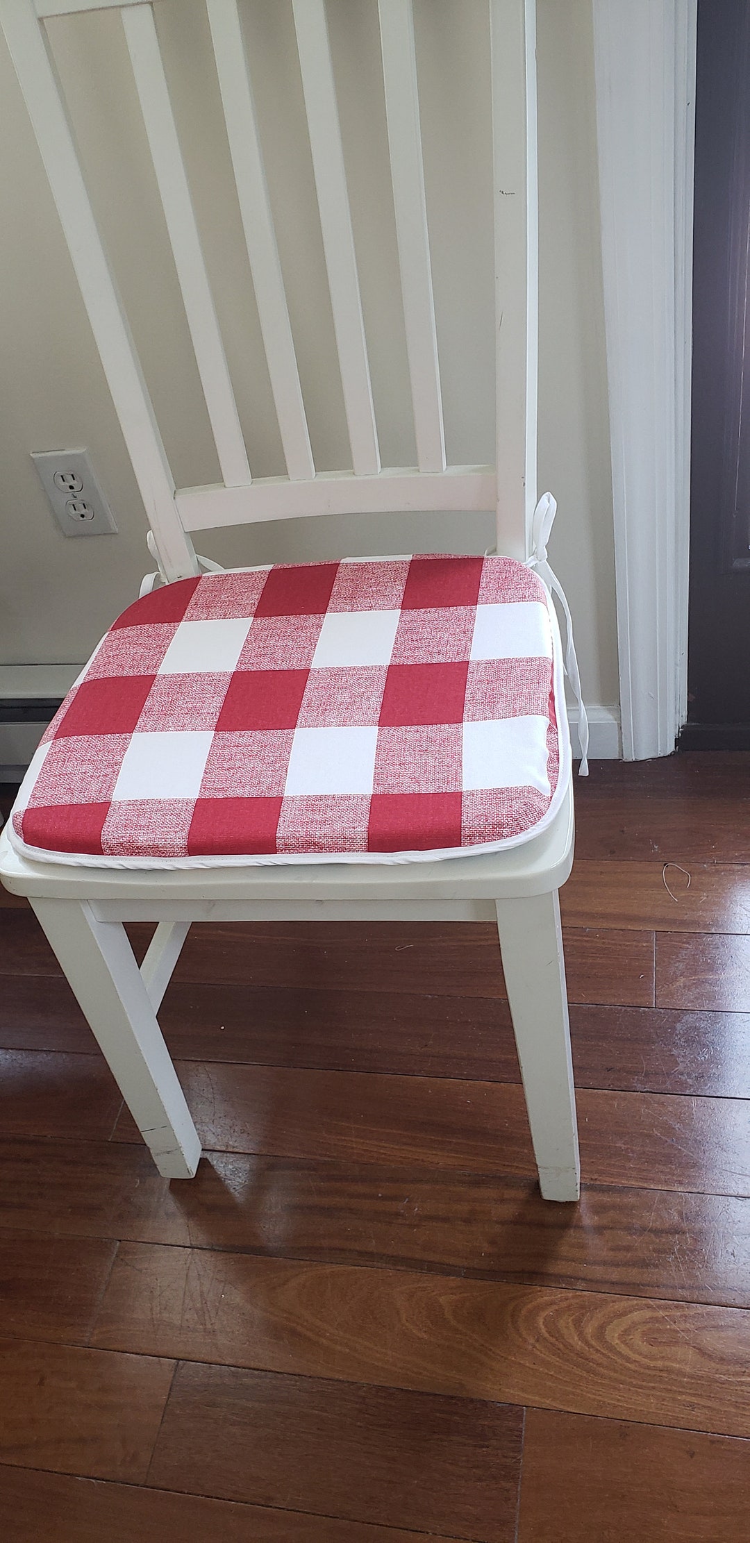 Set of 4 RED and White Buffalo Check Chair Pads Flat Chair Pads, 1 ...