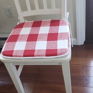 Set of 4 RED and White Buffalo Check Chair Pads Flat Chair Pads, 1 ...