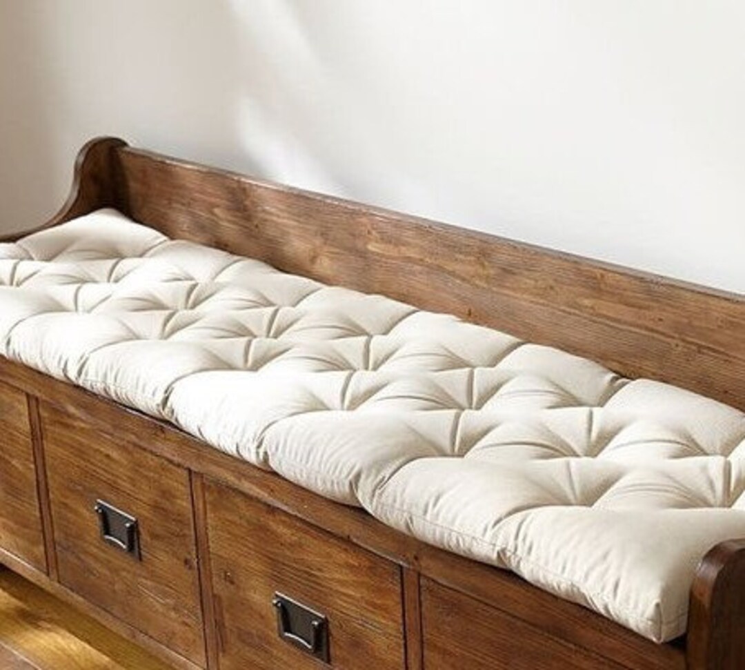 48 X 22" Tufted Bench Cushion, Seat Cushion, Cotton Canvas Natural ...