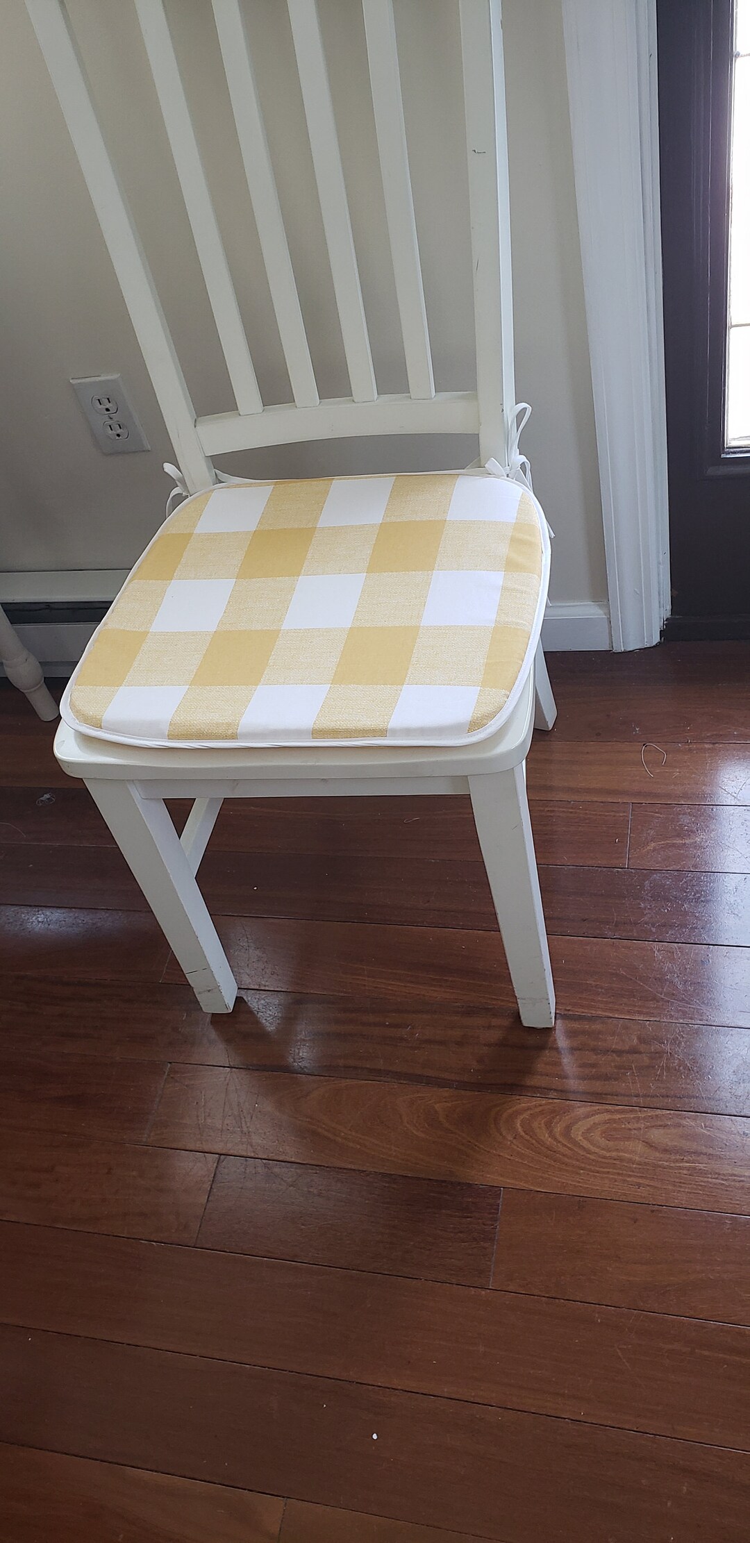 Set of 4 Yellow and White Buffalo Check Chair Pads Flat Chair Pads, 1 ...