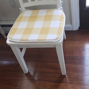 Set of 4 Yellow and White Buffalo Check Chair Pads Flat Chair Pads, 1 ...