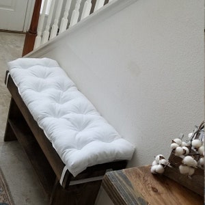 40" X 16" Red Ticking Tufted Bench Cushion, Seat Cushion, Farmhouse ...