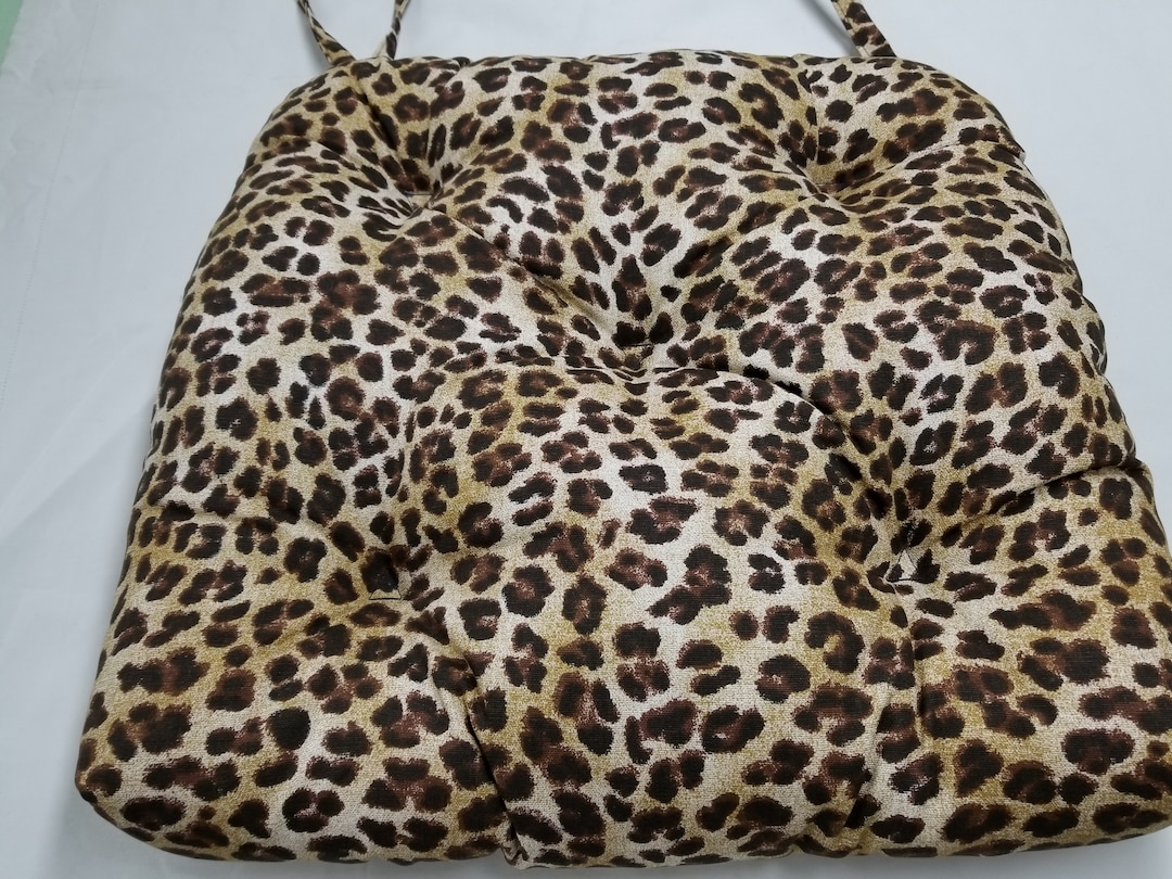 Set of 2 Tufted Chair Pads, 16" X 16" Brown and Beige Leopard Print ...