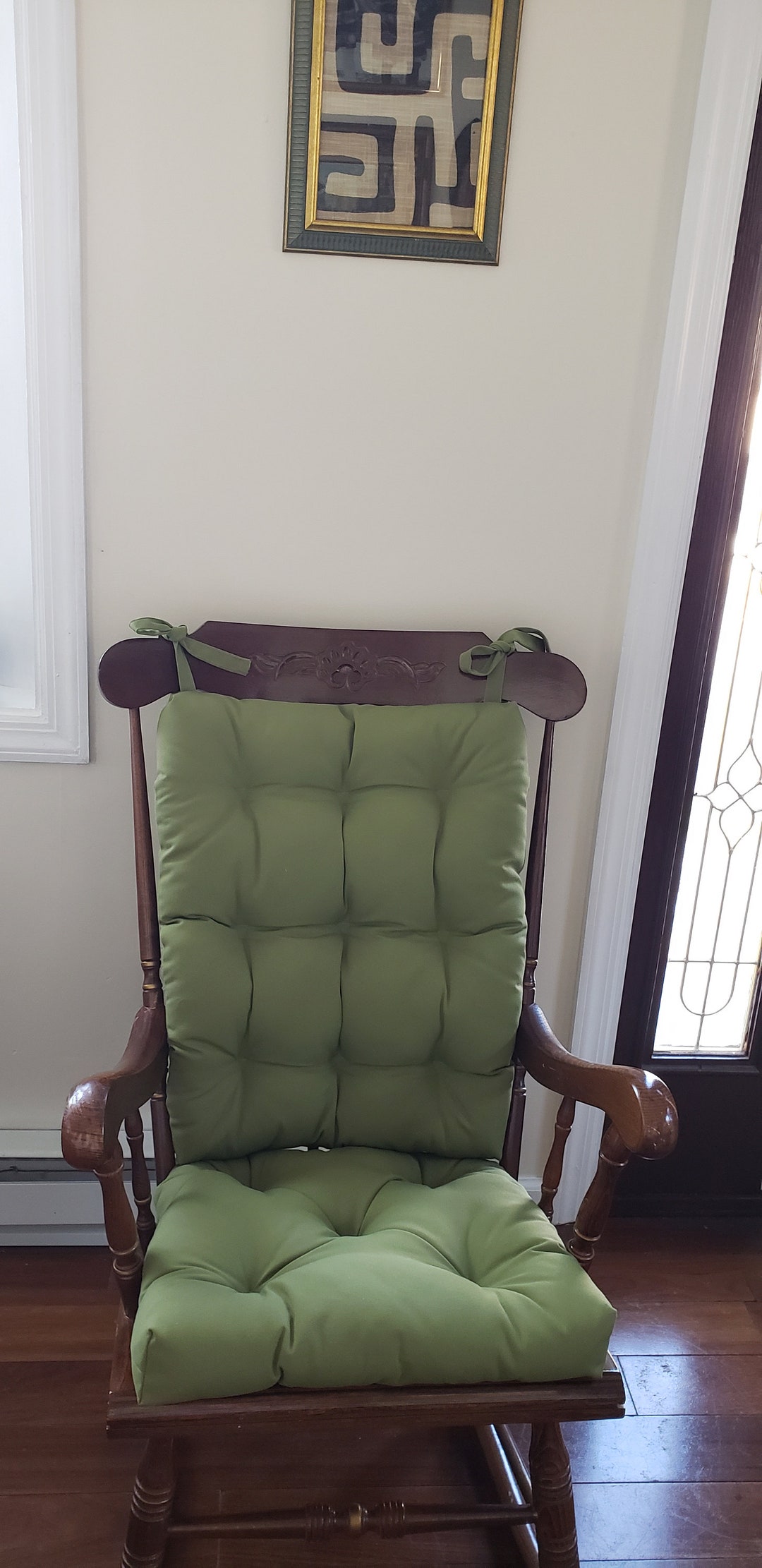Solid Color Olive Green Rocking Chair Cushions, Two Piece Set, Cotton ...