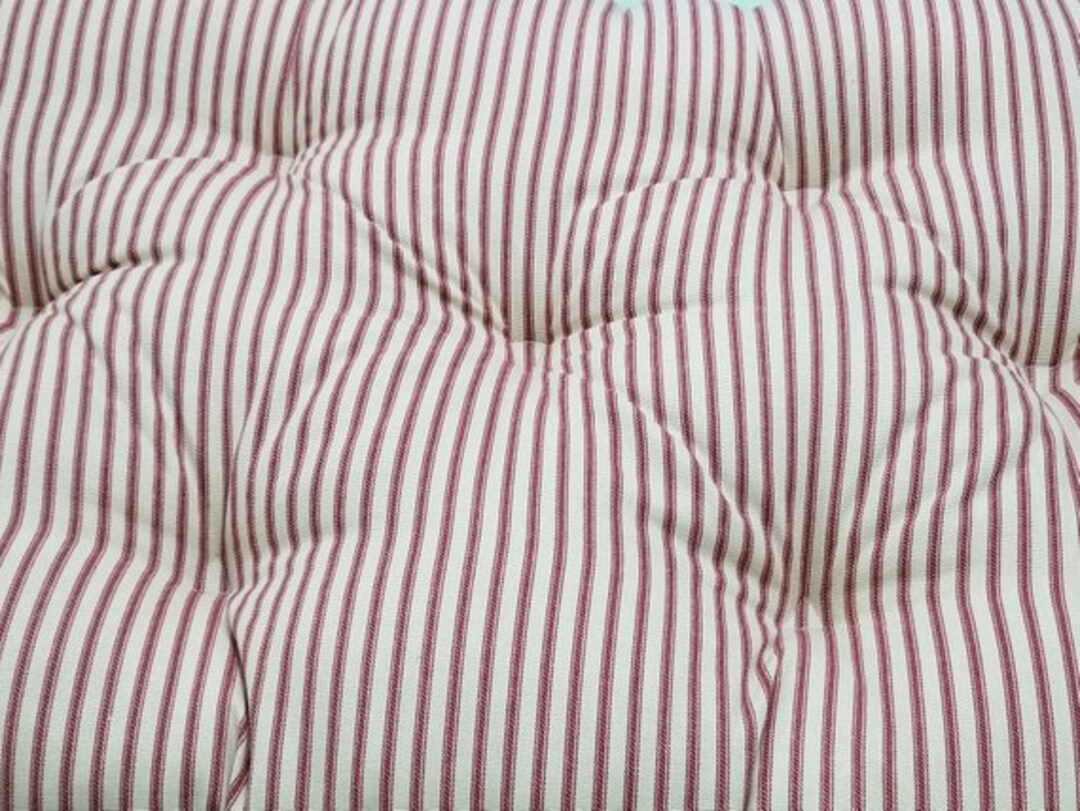 40" X 16" Red Ticking Tufted Bench Cushion, Seat Cushion, Farmhouse ...