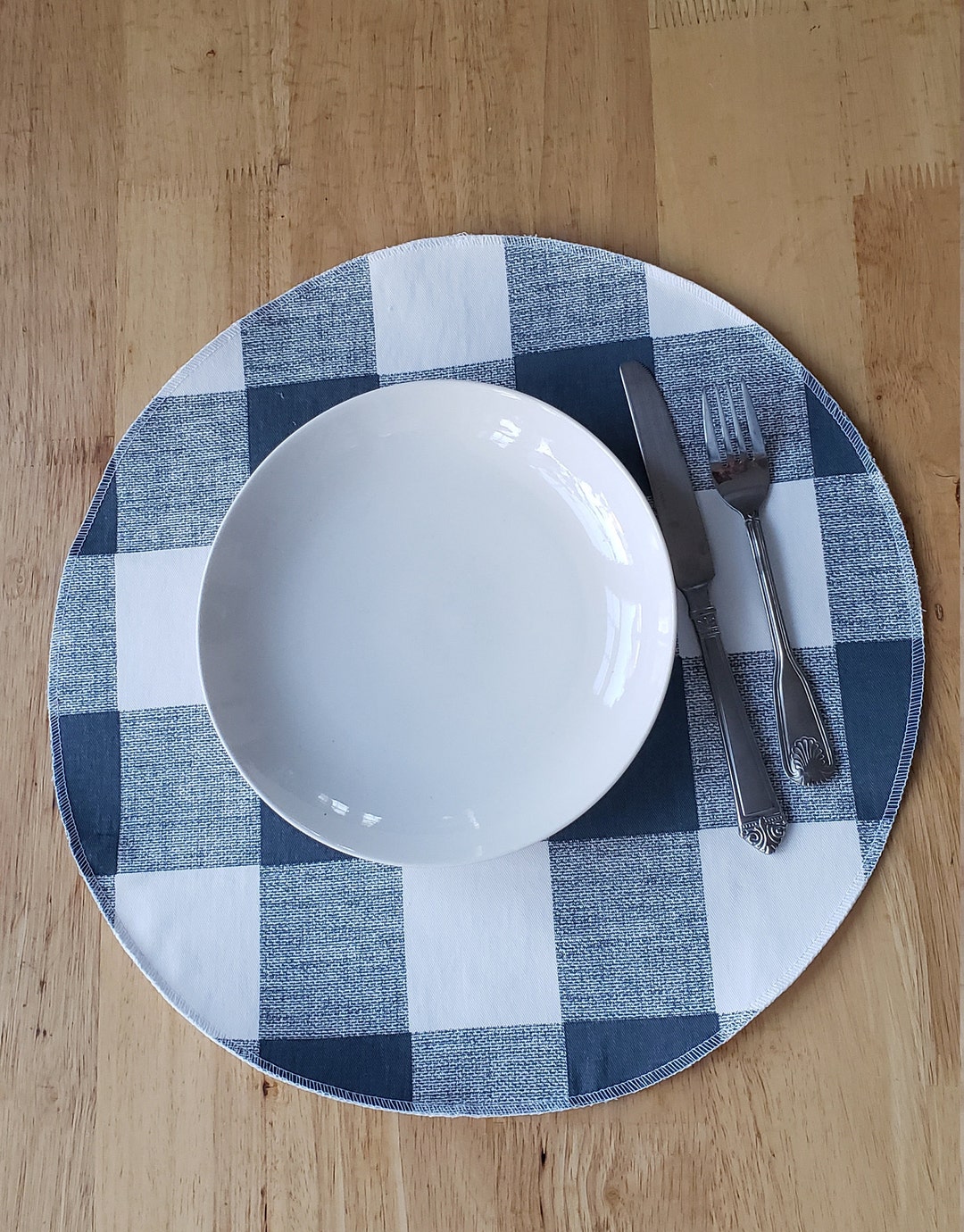 Navy Blue and White Buffalo Plaid Round Placemats, Buffalo Check ...