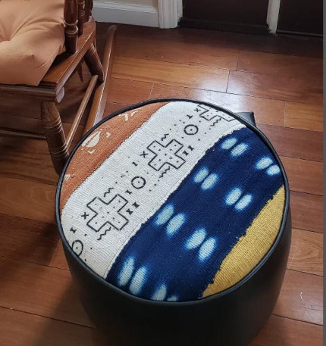 Handmade in America Upholstered Ottoman African Mud Cloth Footstool ...