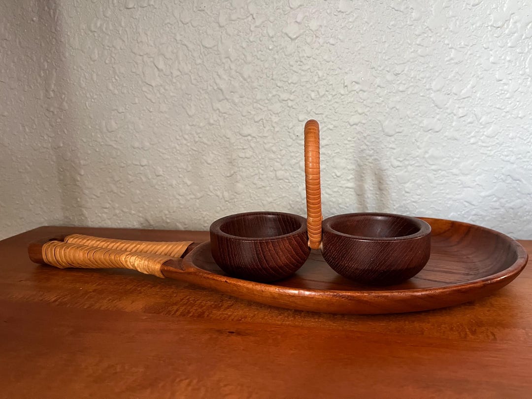 Rare Set of ESA Denmark Teak Wood Wrapped Handle Tray and Spice Cellar ...