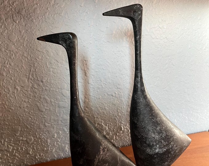 Rare Set of Mid Century Japanese Iron Large Geese Pair Modernist Birds ...