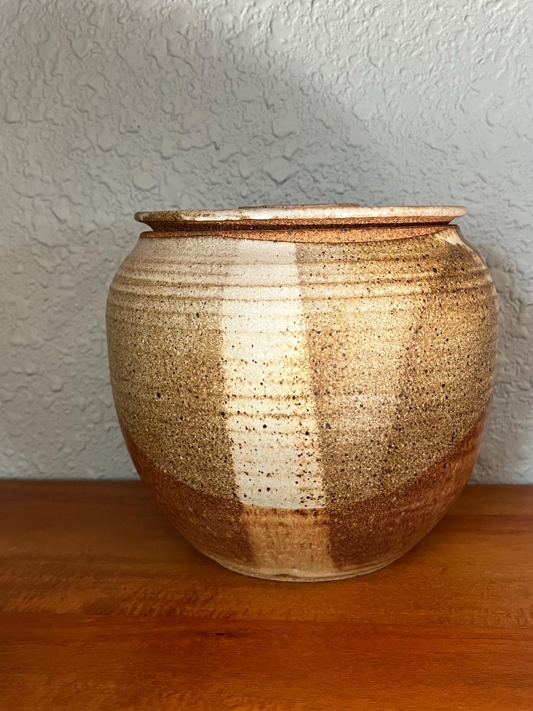 Mid Century Modernist Overlapping Glaze Studio Pottery Lidded Container ...