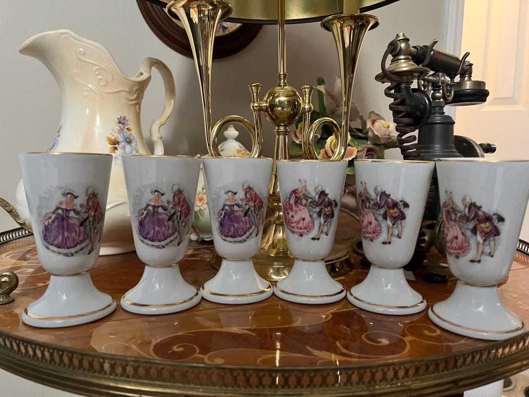 Set of 6 Vintage Porcelain Goblets With Romantic Courting Scene ...