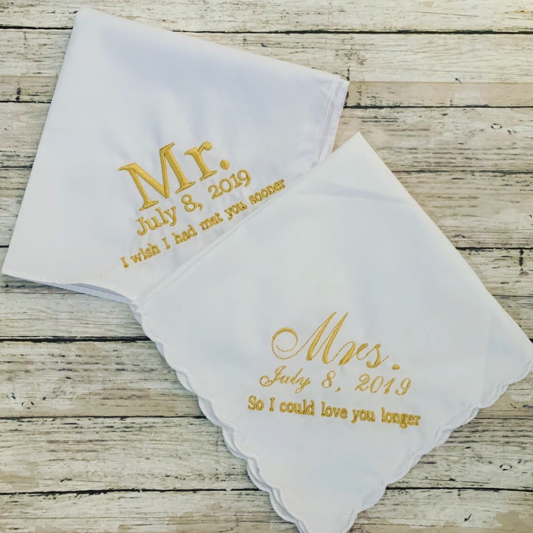 Bride and Groom Wedding Handkerchief Set Embroidered - Etsy