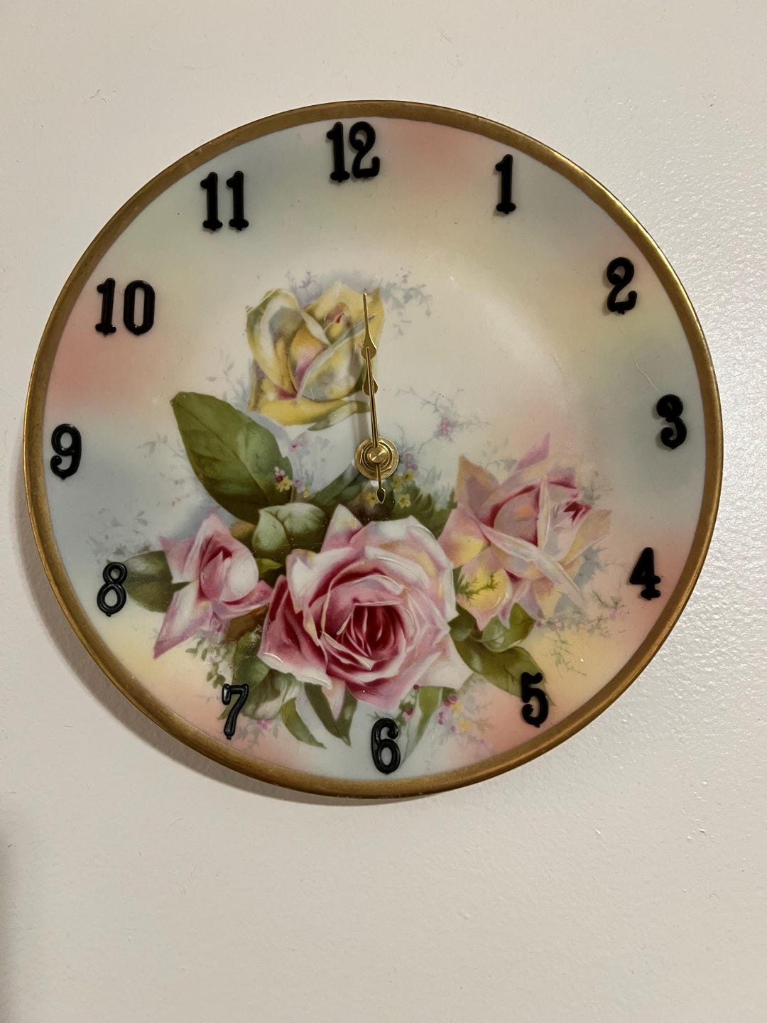 Vintage Plate With Roses Upcycled Clock - Prussian Plate - Etsy