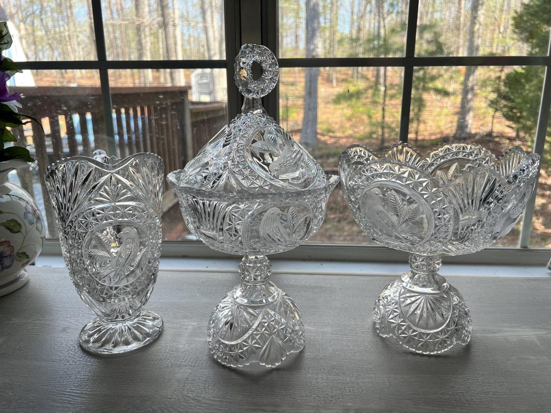 1980s Hofbauer Crystal Byrdes Round Pedestal Compote Set of 2 and ...