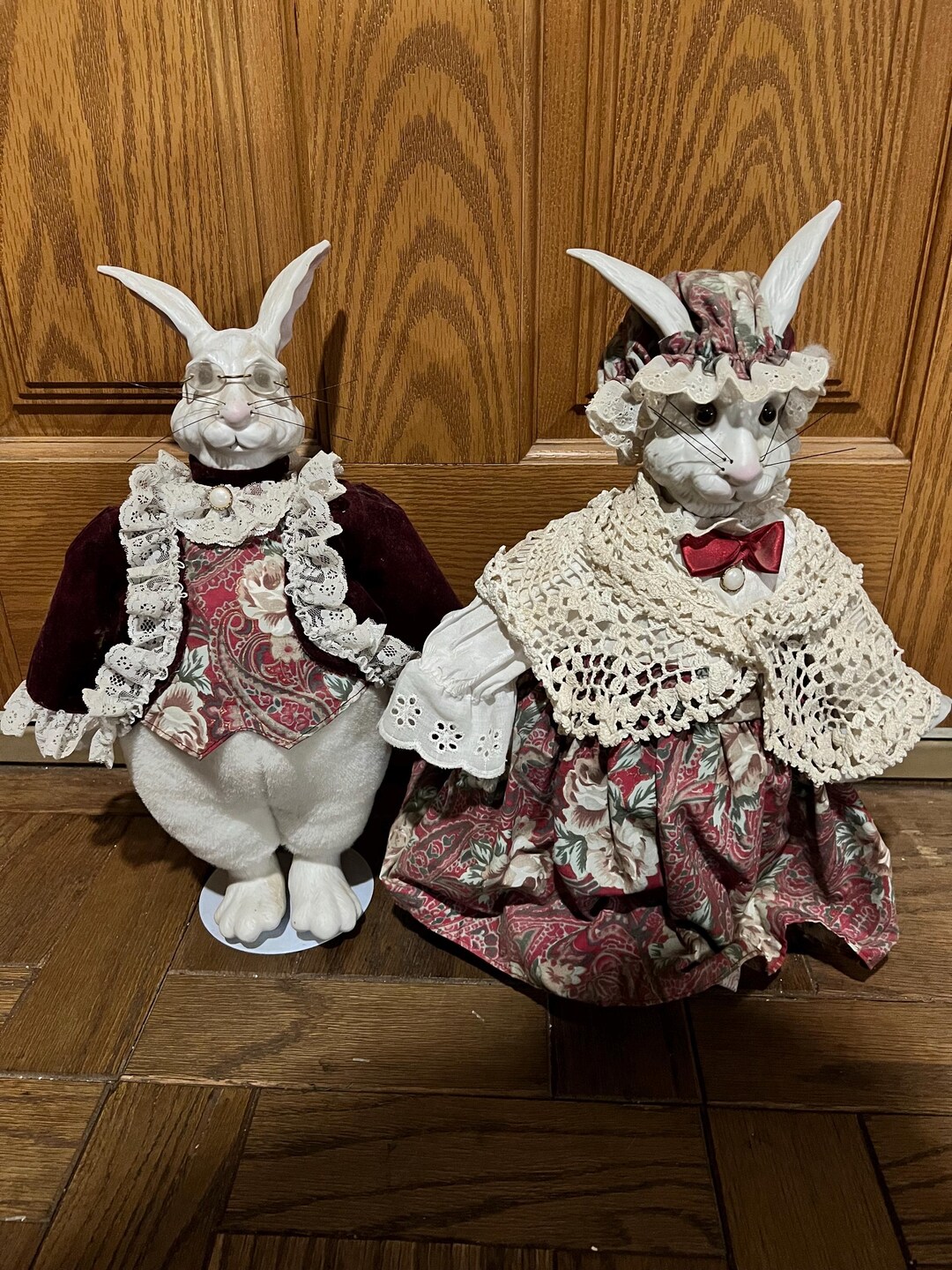 Victorian-inspired Bunny Couple Figurines – Vintage Easter Rabbit Decor ...