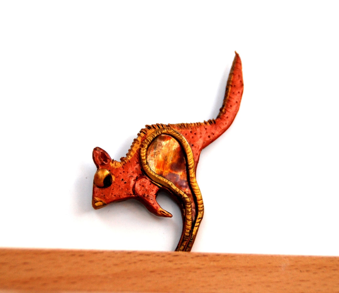 KANGAROO BROOCH - Copper Brooch, Animal Brooch, Polymer Clay Brooch ...