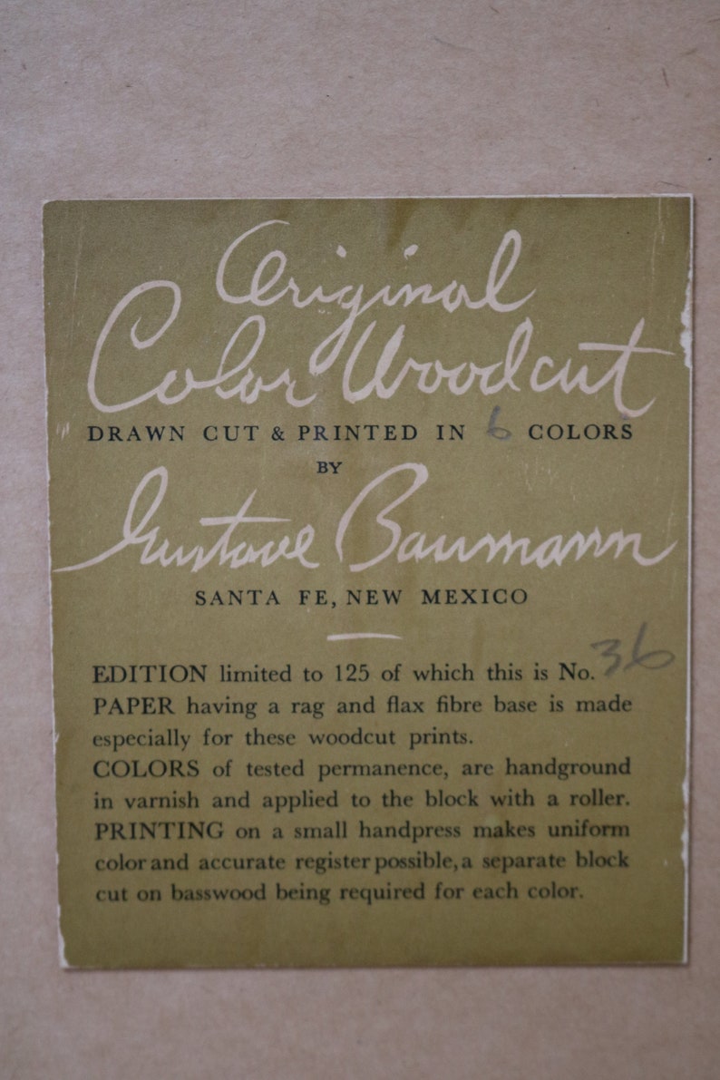 Rare! Gustave Baumann Original Color Woodcut Print: Bound for Taos ...