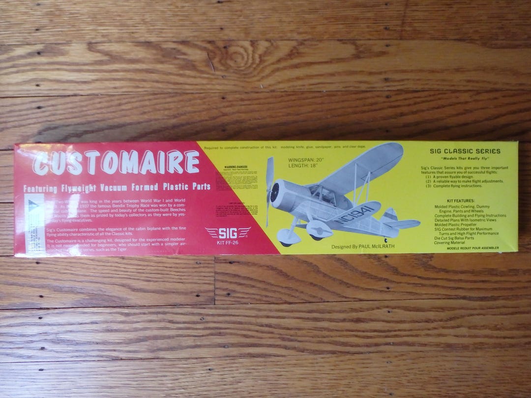 Vintage SIG Classic Series Customaire Balso Wood Model Airplane Kit FF ...