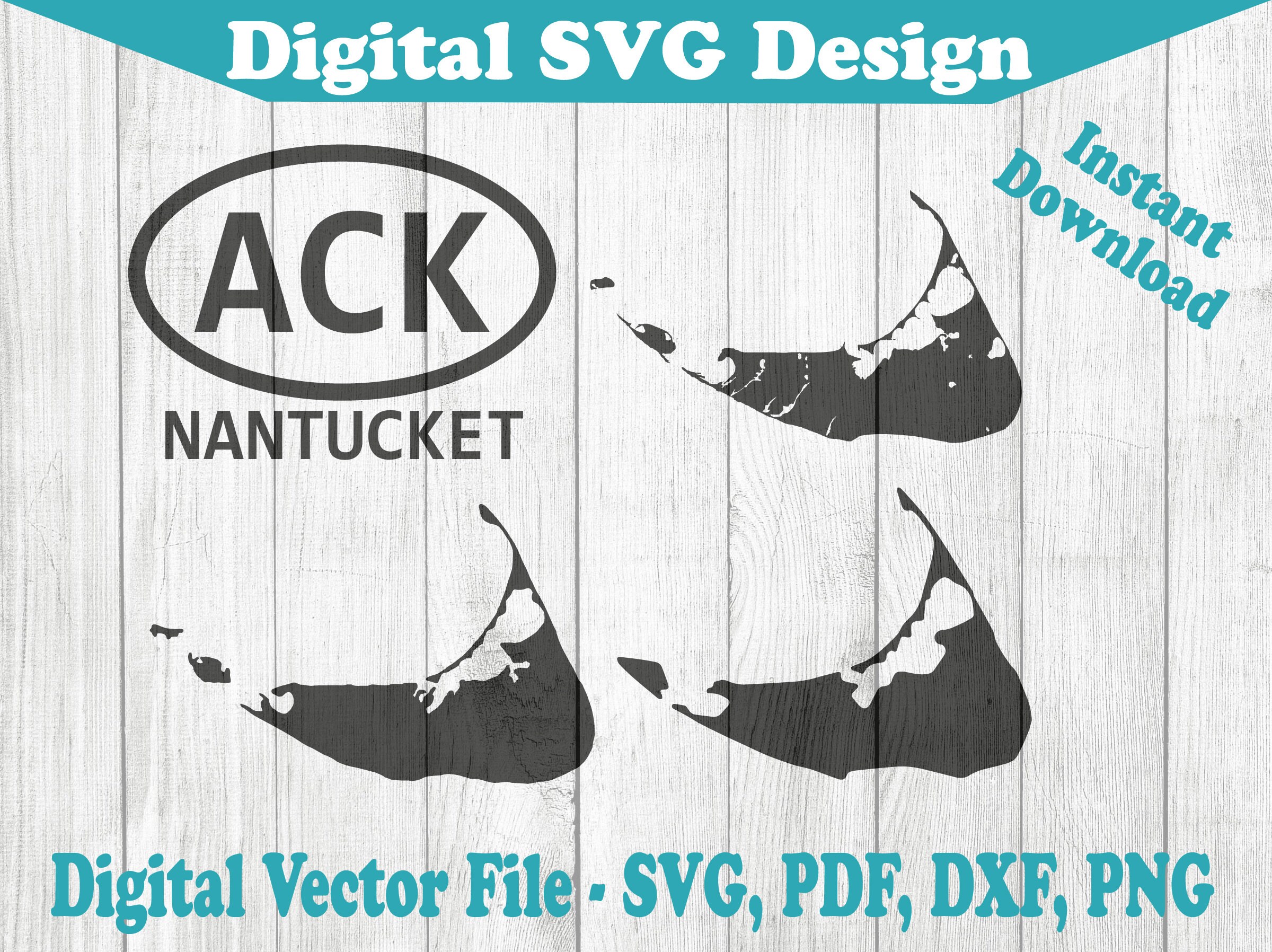 Nantucket ACK Map Designs 3 Versions SVG Instant Download - Etsy