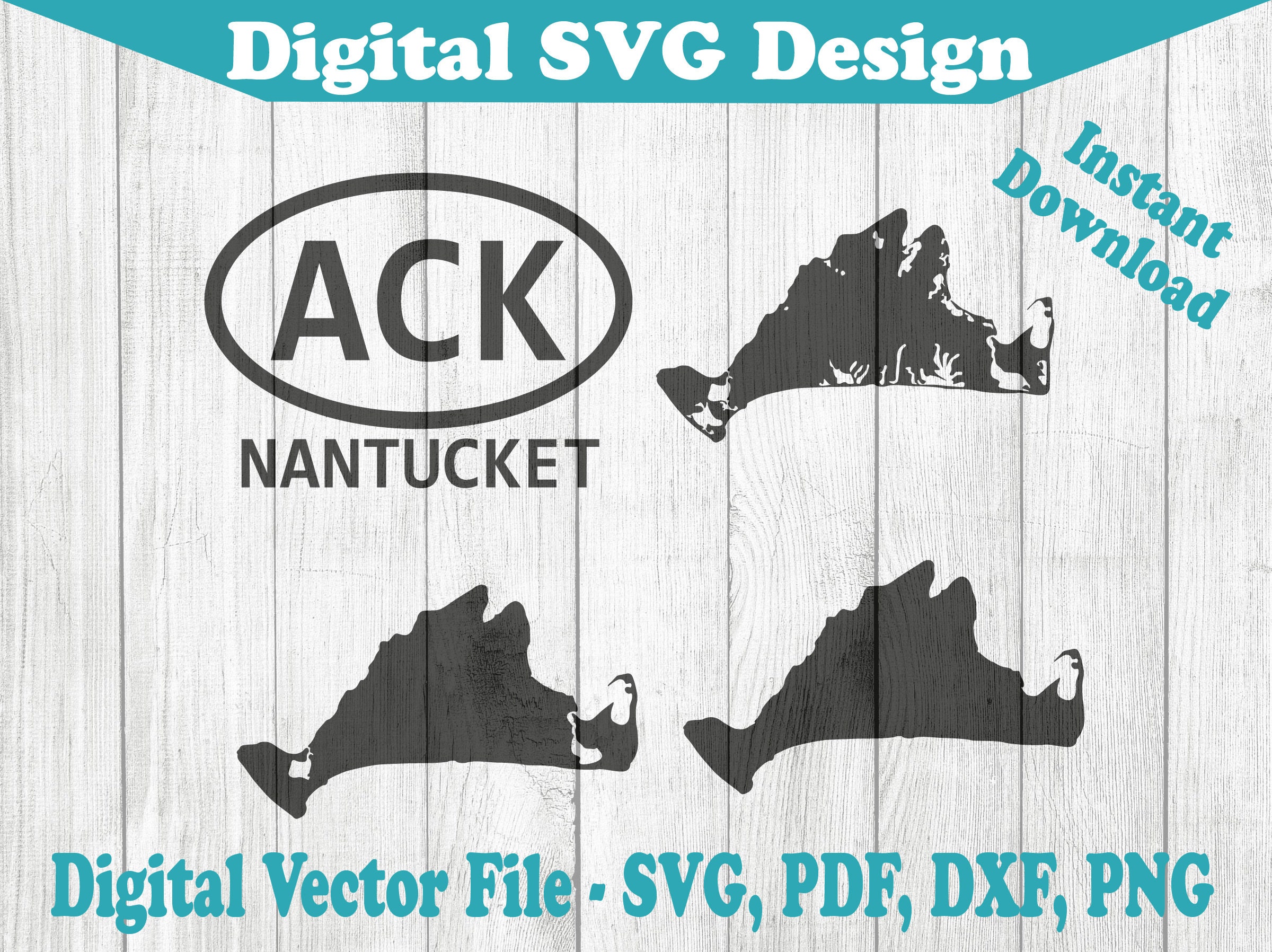 Nantucket ACK Map Designs 3 Versions SVG Instant Download | Etsy