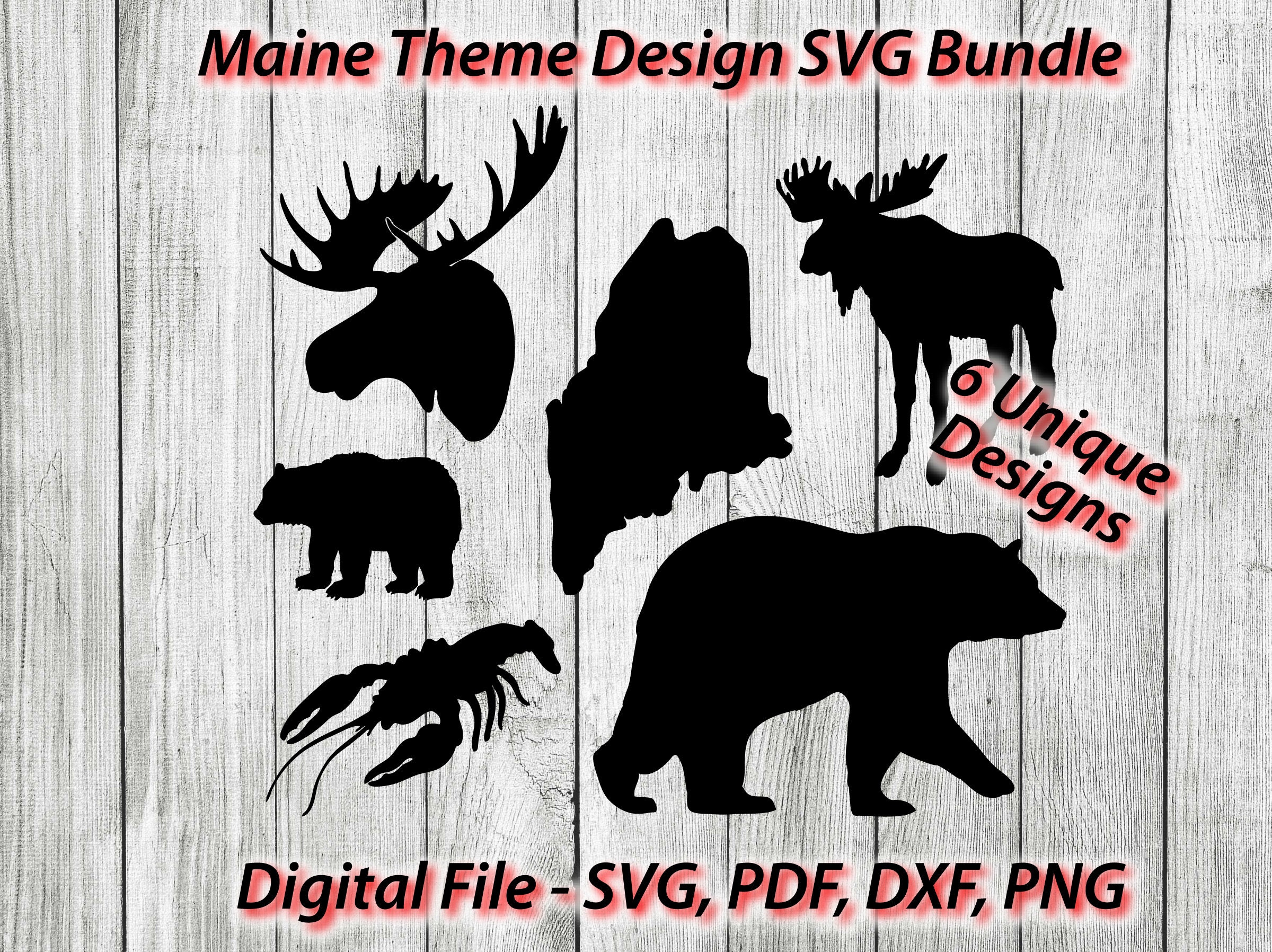 Maine Theme Graphics Bundle 6 Unique Designs Svg File SVG - Etsy