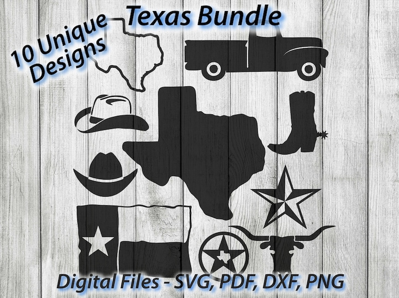 Texas Theme Graphics Bundle 10 Unique Designs Lot Texas State - Etsy