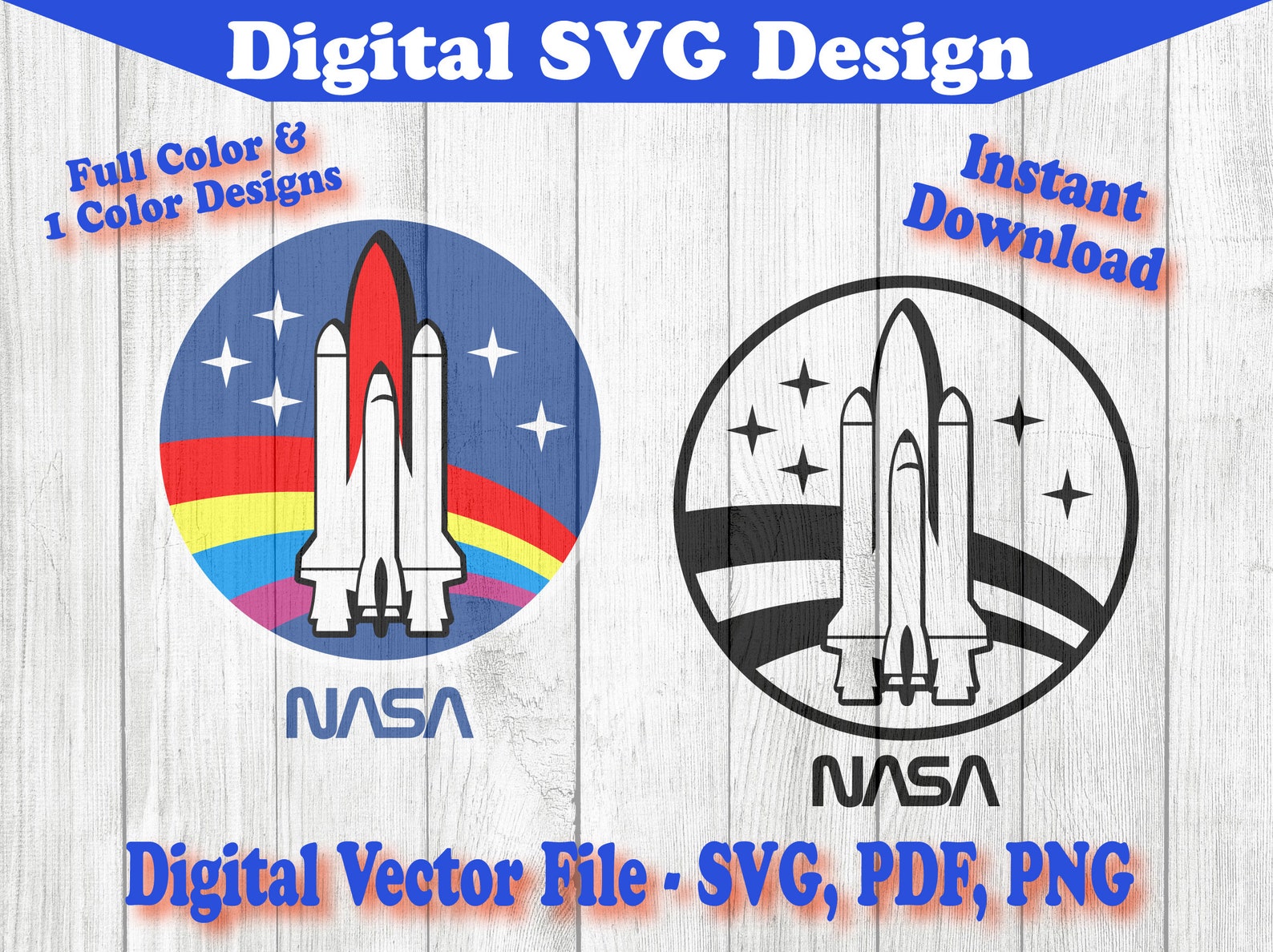 NASA Space Shuttle Vintage Full Color & 1 Color Design SVG - Etsy