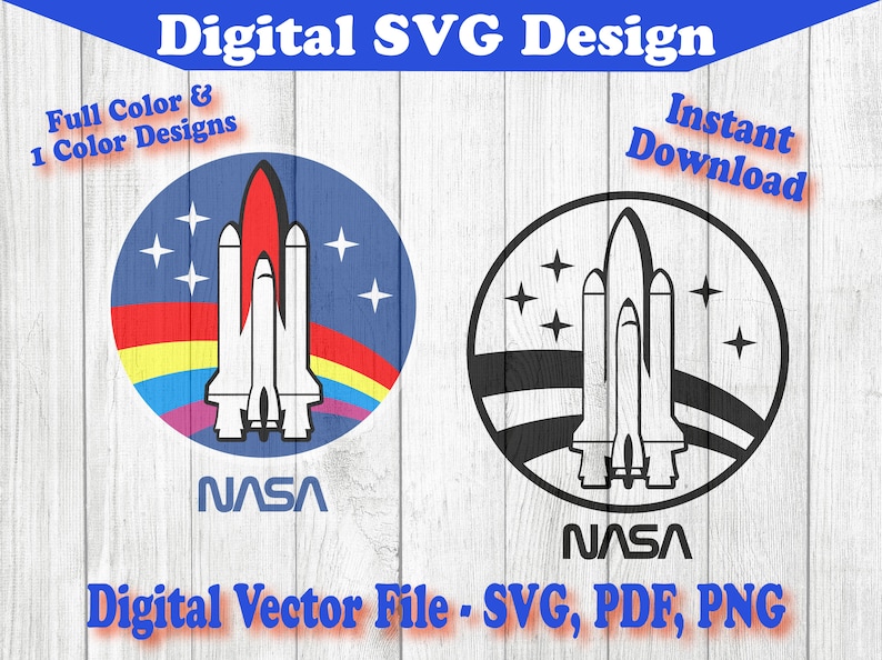 NASA Space Shuttle Vintage Full Color & 1 Color Design SVG - Etsy