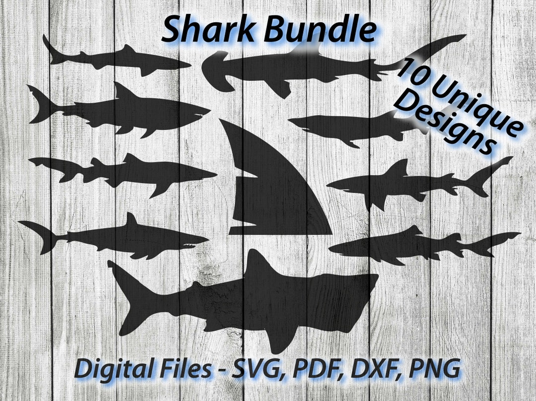 Shark Graphics Bundle 10 Unique Designs lot Great White Shark - Etsy España