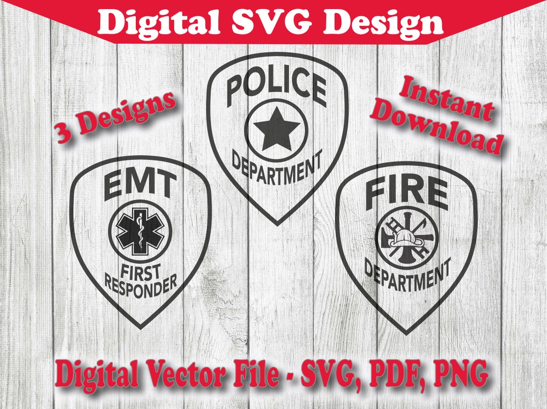 First Responder Badges EMT Police Fire Silhouette Cricut Svg 1 Color 3 ...