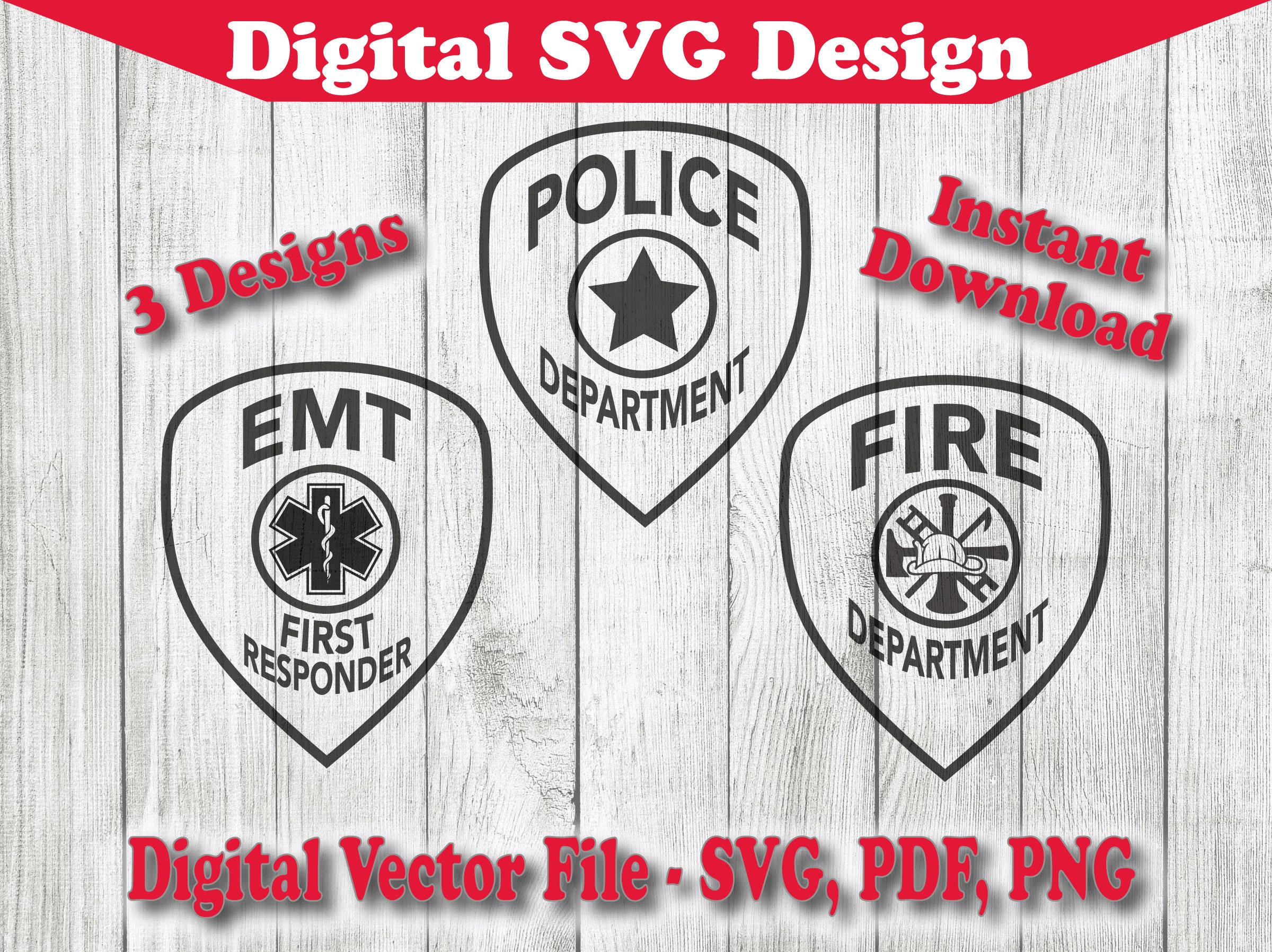 First Responder Badges EMT Police Fire Silhouette Cricut svg 1 | Etsy