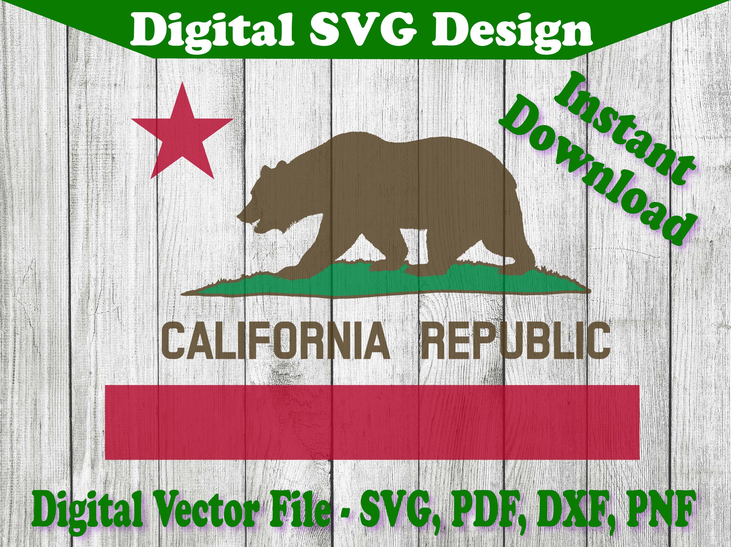 California State Flag Design CA Bear Republic Svg Silhouette | Etsy