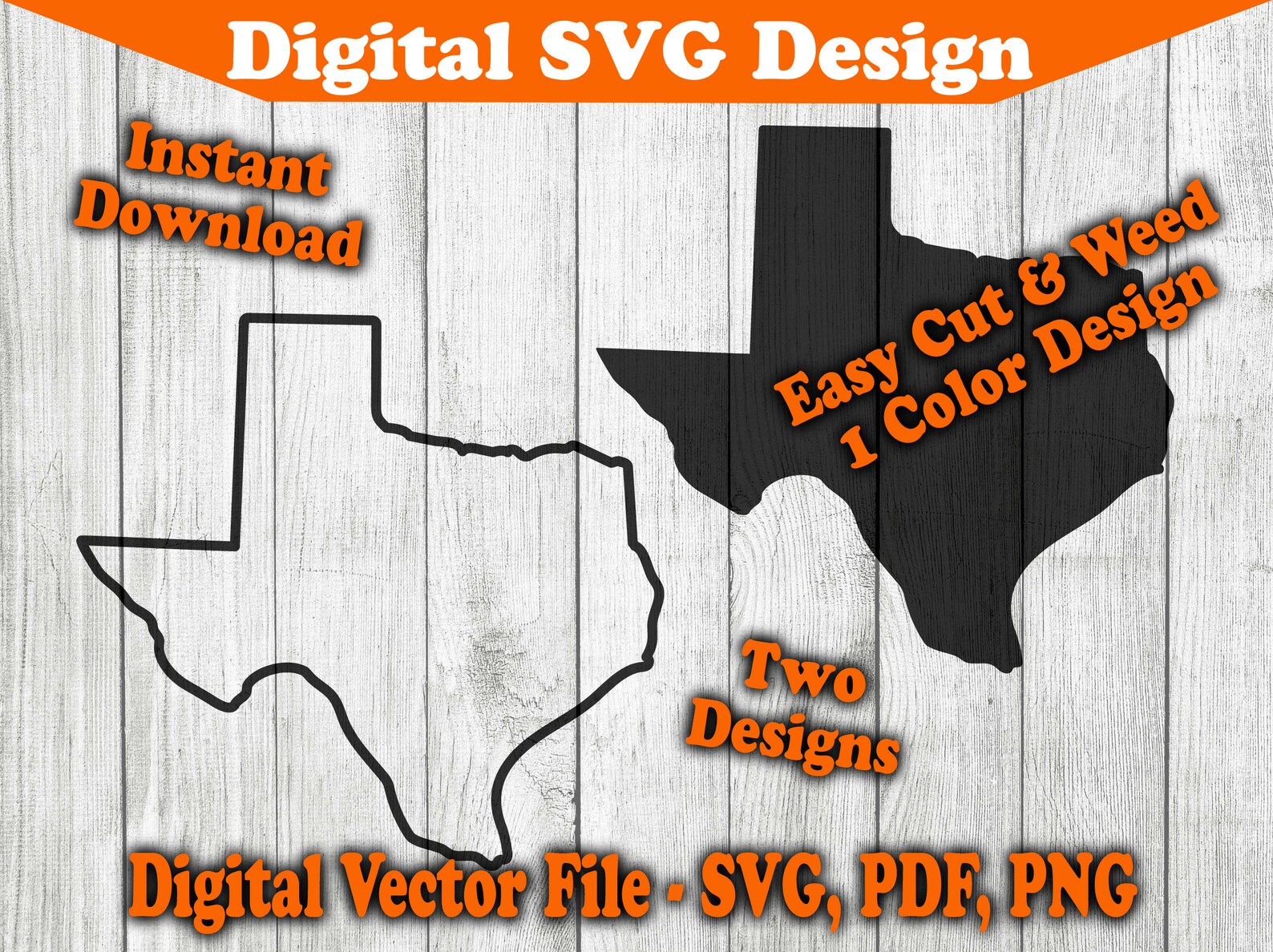 Texas State Map SVG – Outlined & Solid Vector Design (digital Download ...