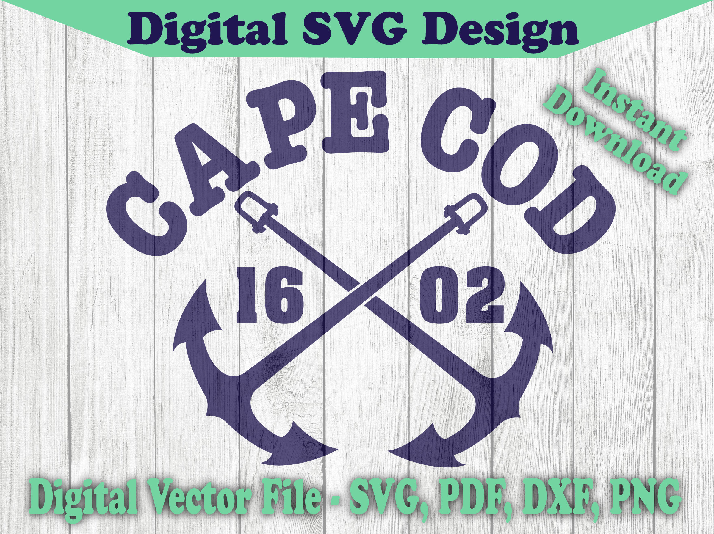Cape Cod Crossed Anchor Nautical Beach Summer Vacation Design Svg File ...