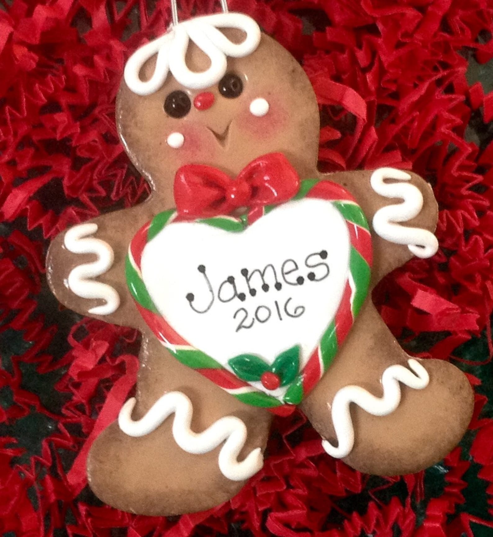 Gingerbread Man With Candy Cane Heart Personalized Polymer | Etsy