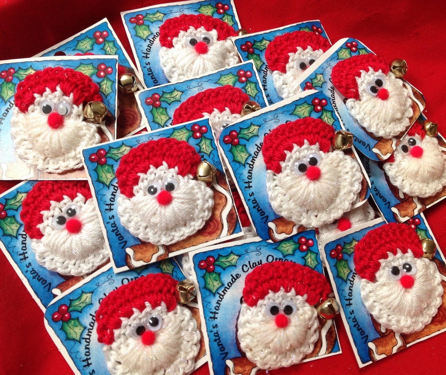 Handmade Set of Three Crocheted Santa Pins Free Ship | Etsy