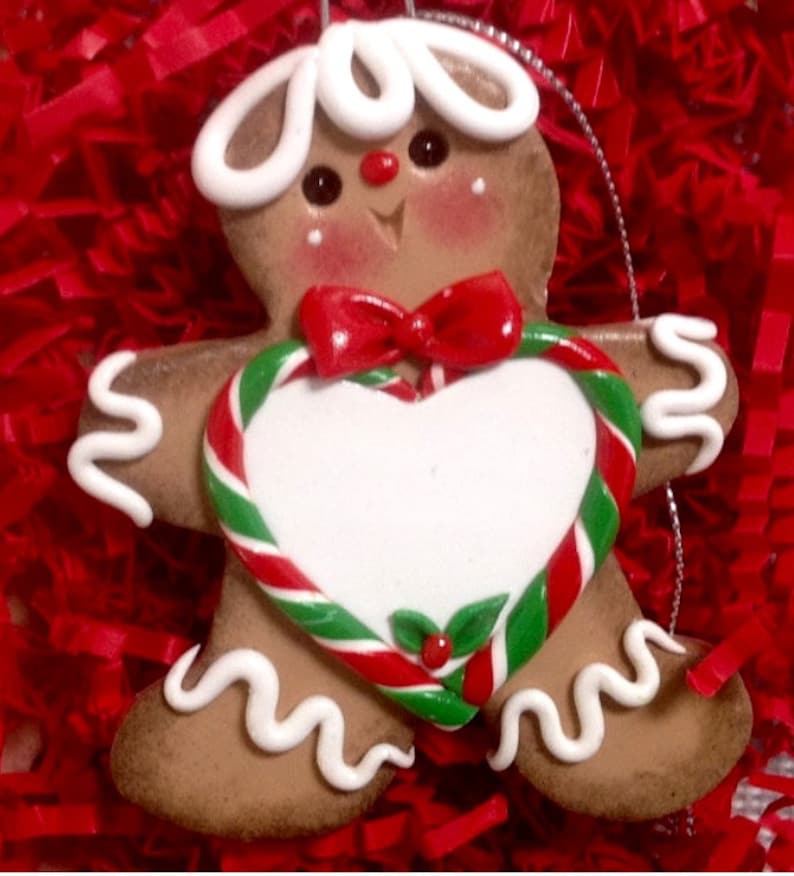 Gingerbread Man With Candy Cane Heart Personalized Polymer | Etsy