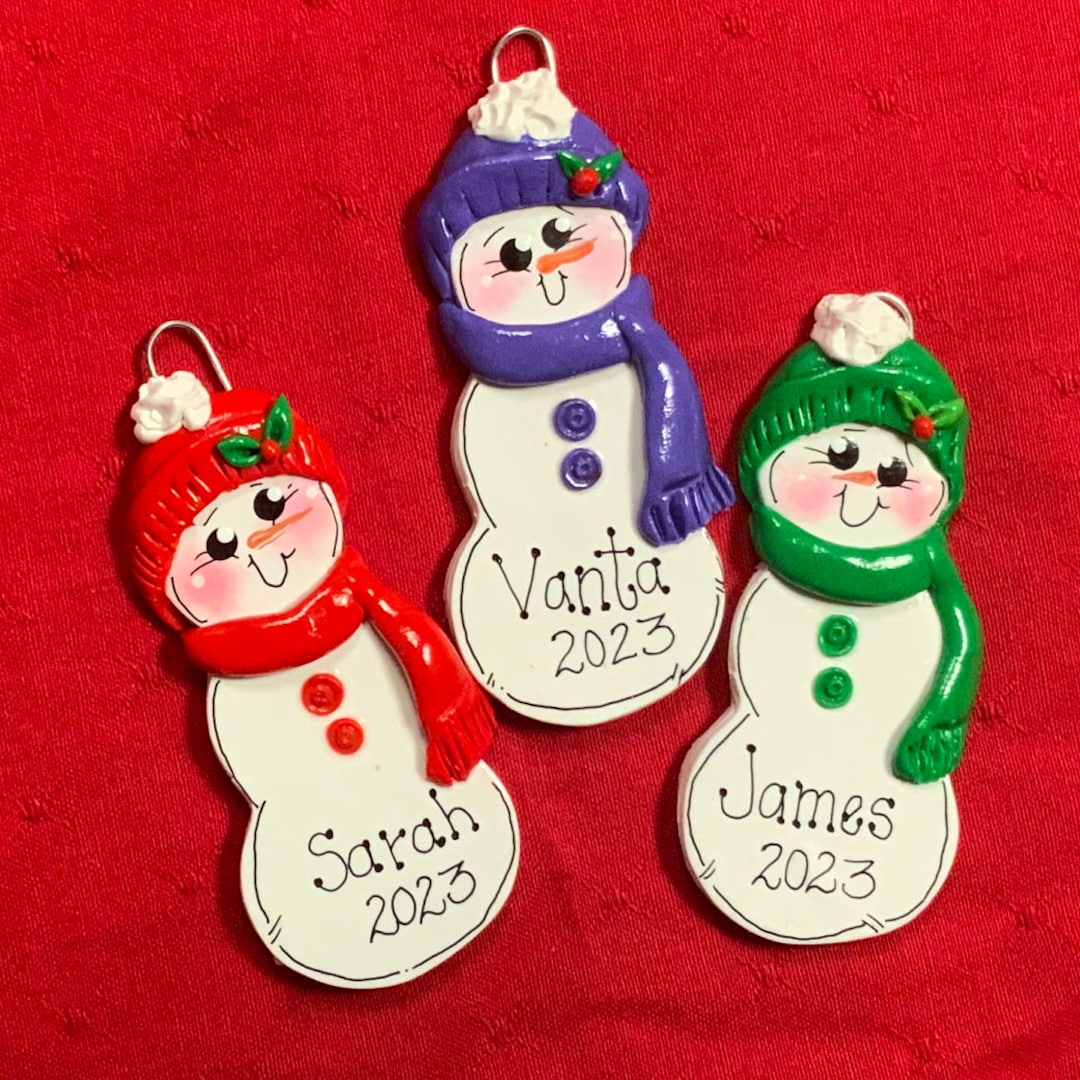 Set of Three Polymer Clay Snowmen Ornaments! Personalized! - Etsy
