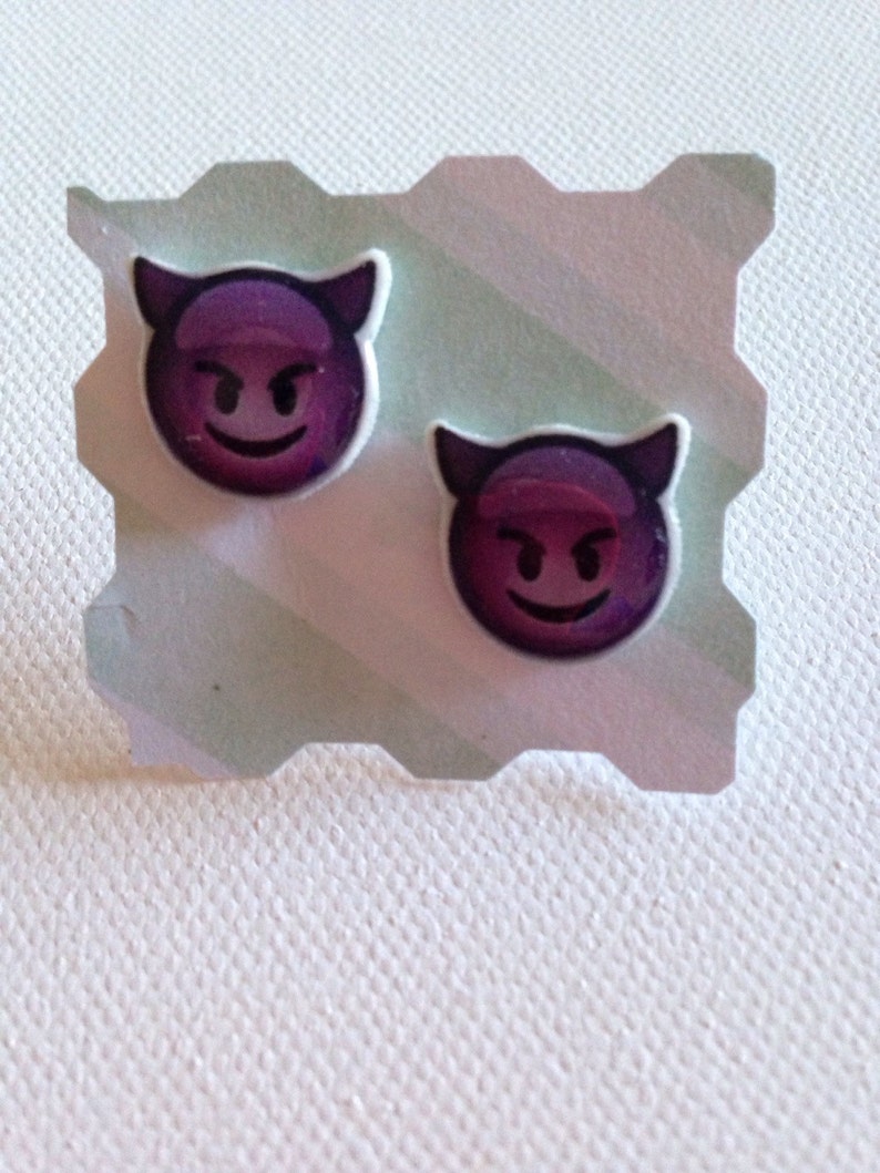 IPhone Emoji smiling Face With Horns Stud Earrings - Etsy Hong Kong