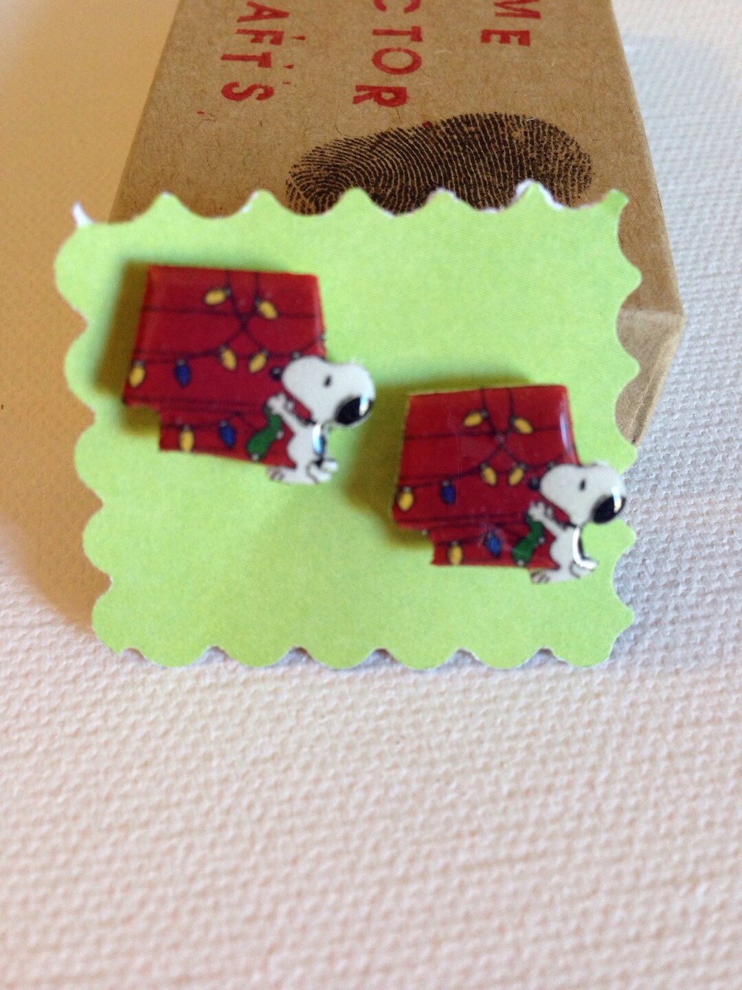 Snoopy Hanging Christmas Lights on Dog House Stud Earrings Post ...