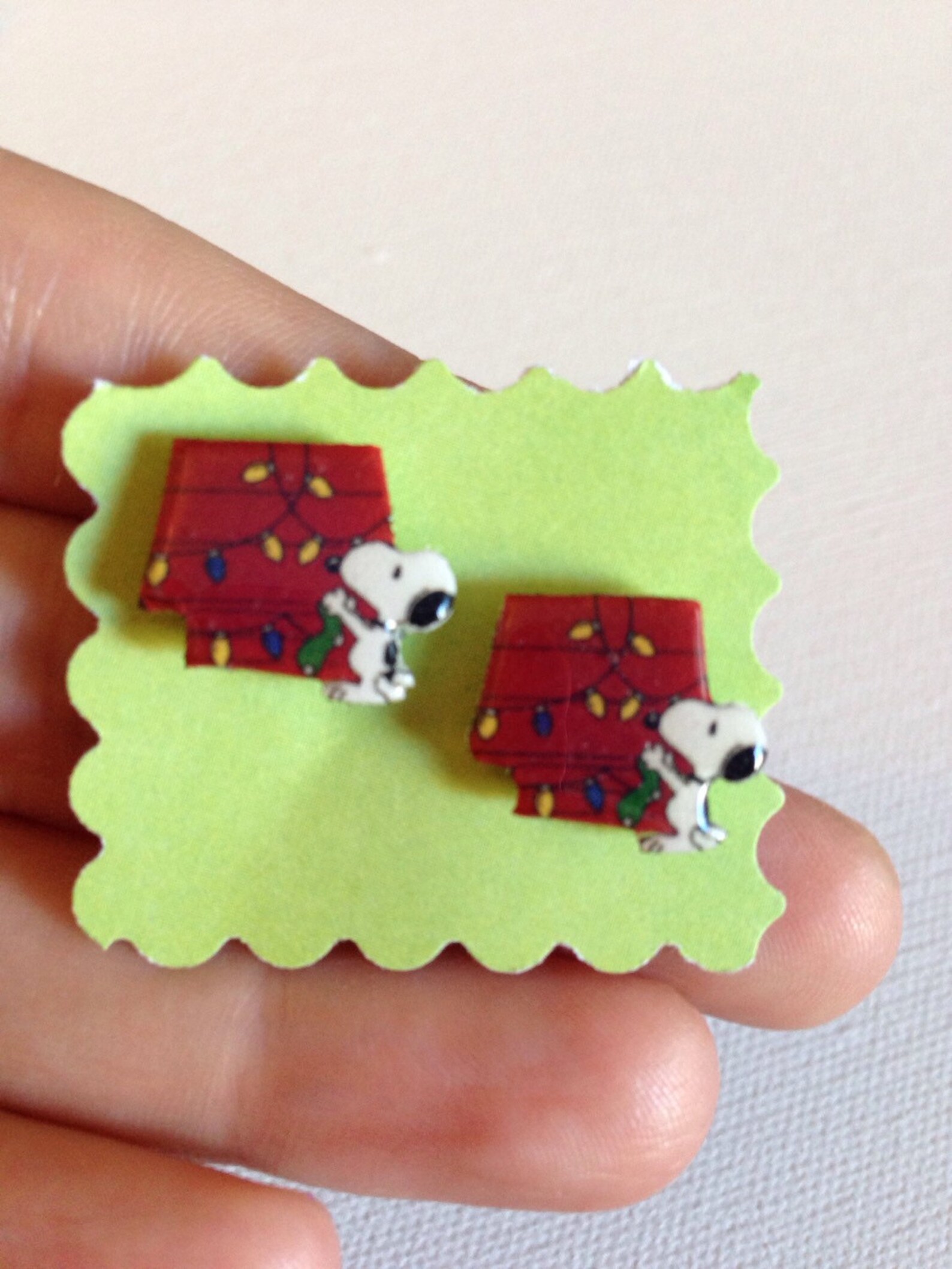 Snoopy Hanging Christmas Lights on Dog House Stud Earrings - Etsy