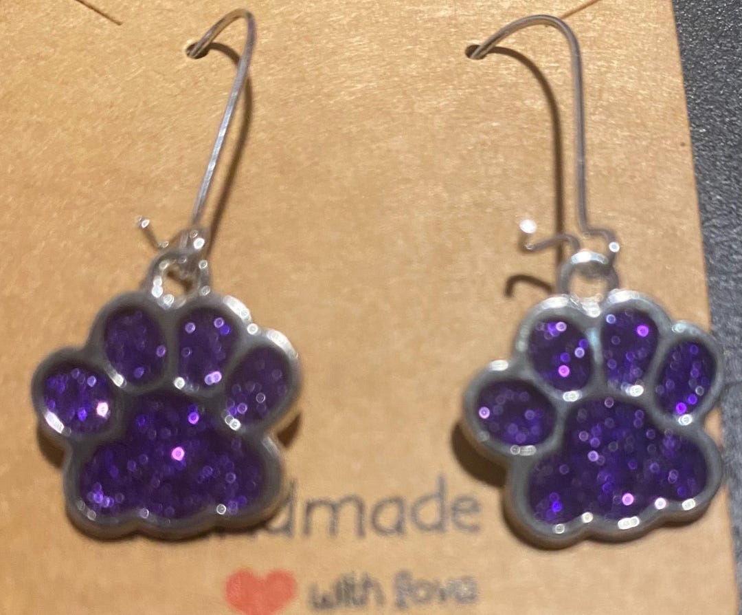 Purple Sparkle Paw Prints Enamel Dangle Earrings - Etsy