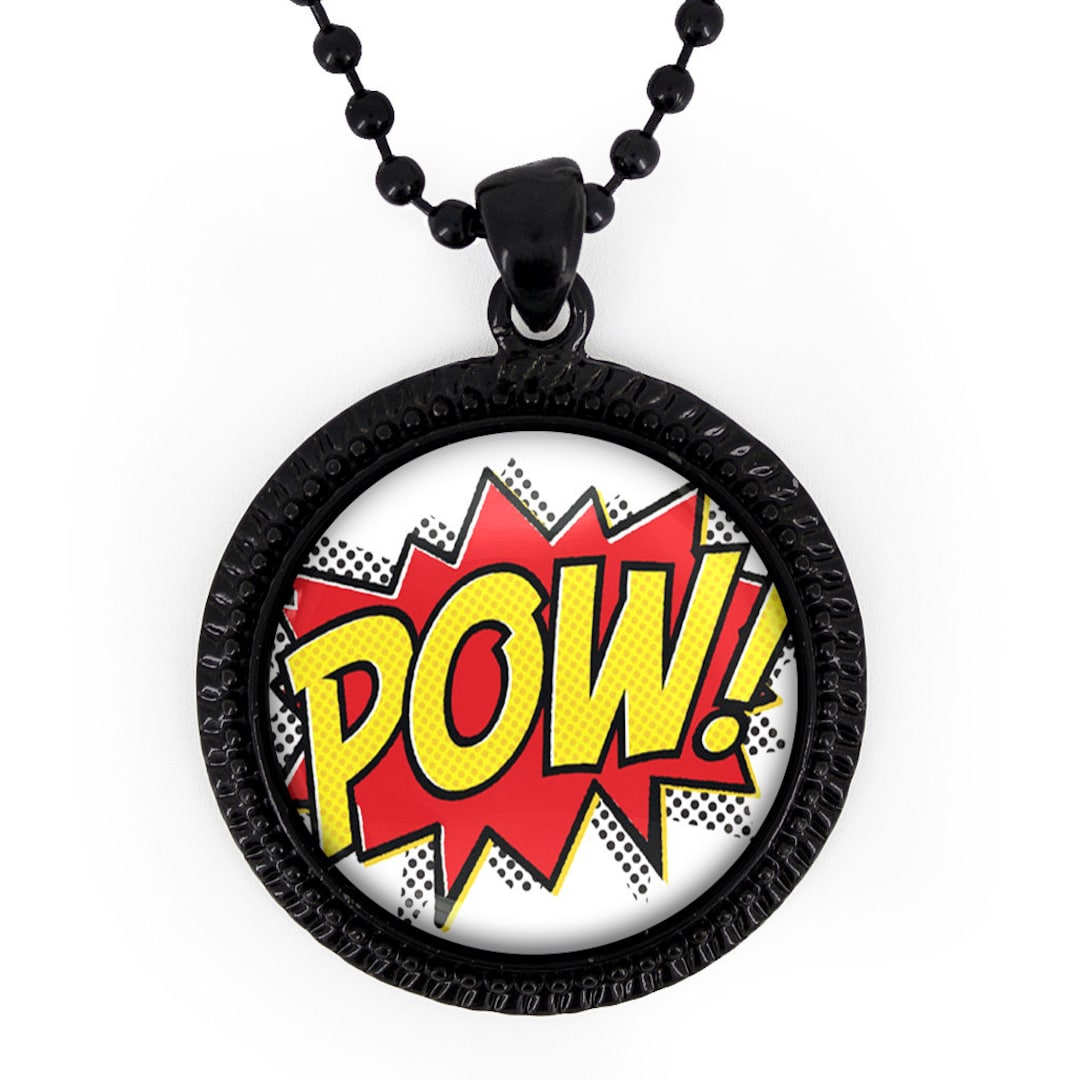Jet Black Retro Comic Book Illustration Glass Pendant Necklace 292-JBRN ...