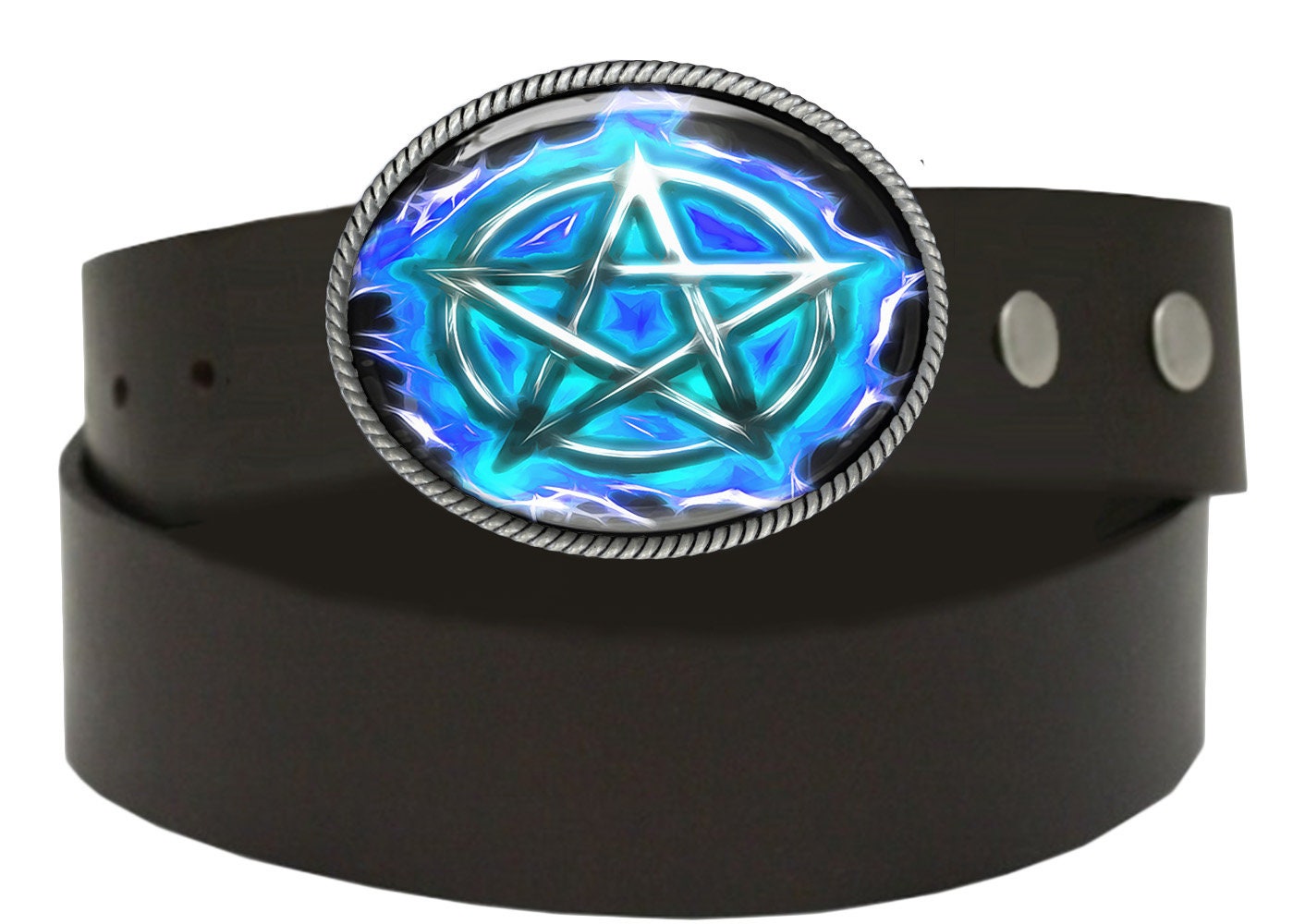 Blue Flaming Pentagram Belt Buckle Gothic Occult Pentacle | Etsy