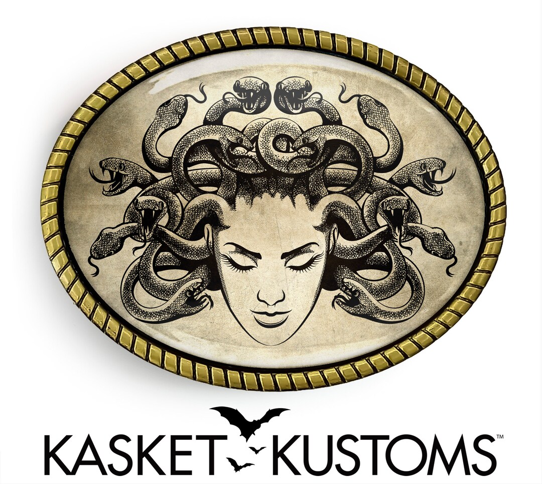 Medusa Belt Buckle - Greek Mythology Female Monster Gold or Silver ...