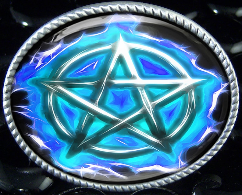Blue Flaming Pentagram Belt Buckle Gothic Occult Pentacle | Etsy