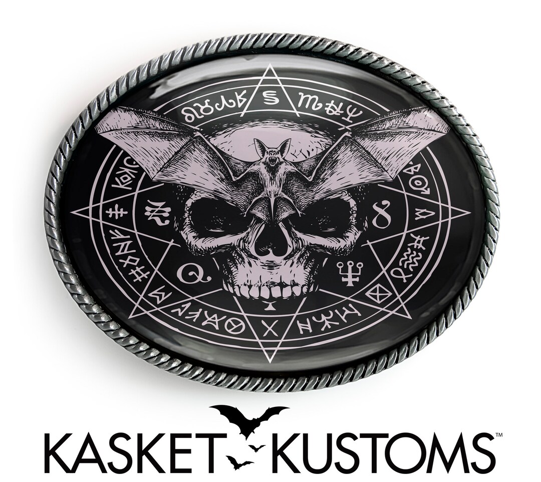 Occult Bat Belt Buckle Gothic Witchcraft Skull Handmade Oval Buckle 910 ...