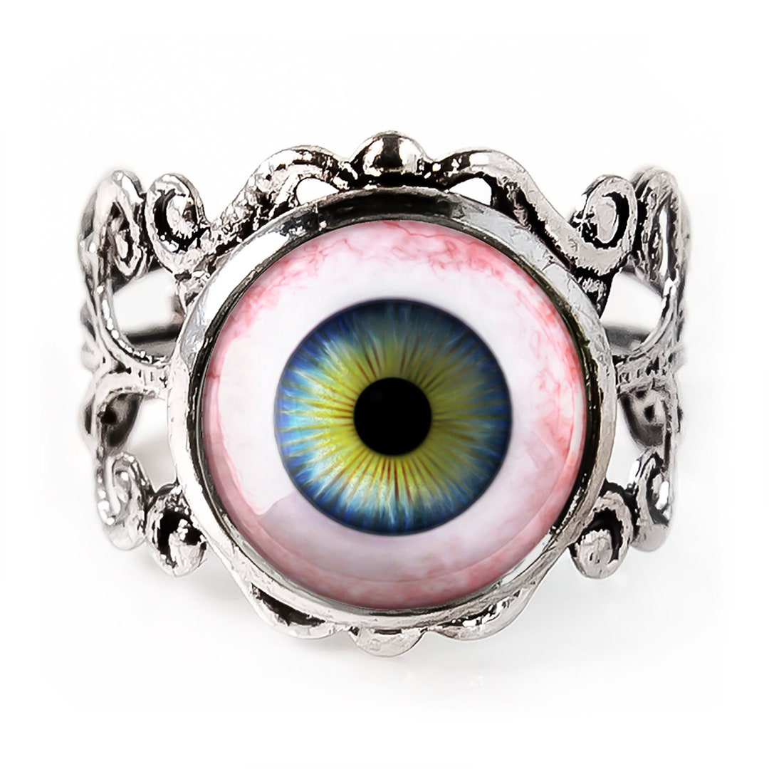 Eyeball Oddity Ring - Taxidermy Human Doll Eye Adjustable Filigree Ring ...