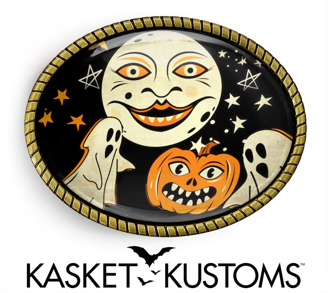 Ghosts N' Goblins Belt Buckle - Vintage Halloween Art Handmade Oval ...