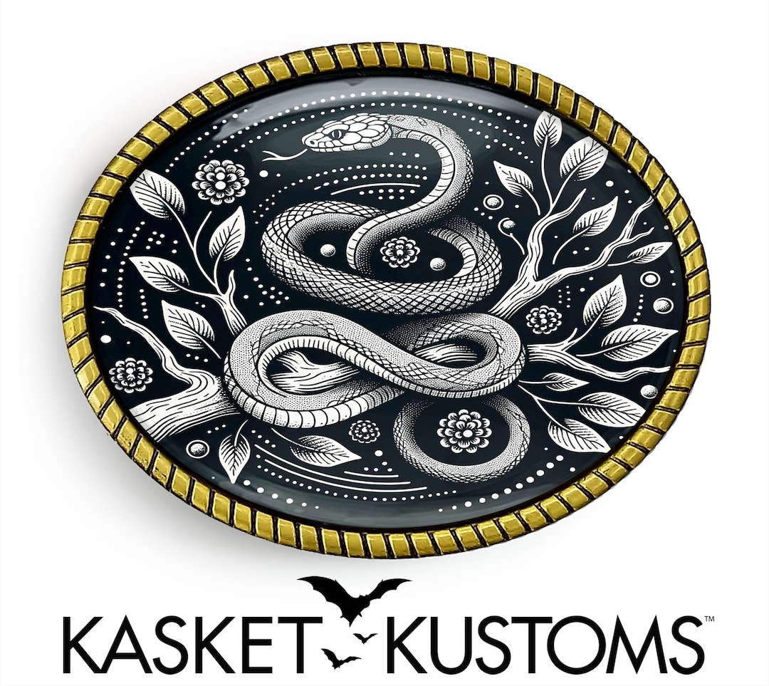 Snake Belt Buckle - Traditional Snake Tattoo Design Handmade Oval Belt ...